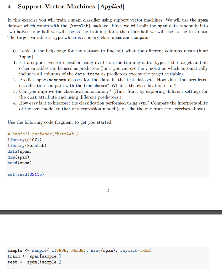 4 Support-Vector Machines (Applied] In this exercise | Chegg.com