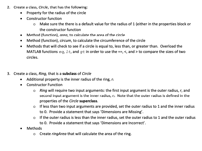 Solved • 2. Create a class, Circle, that has the following: | Chegg.com