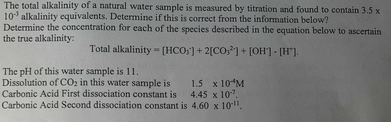 Solved The total alkalinity of a natural water sample is | Chegg.com