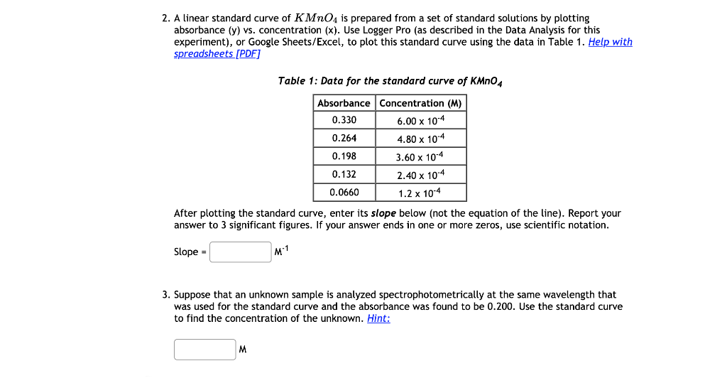 Solved 2. A linear standard curve of KMnO is prepared from a | Chegg.com