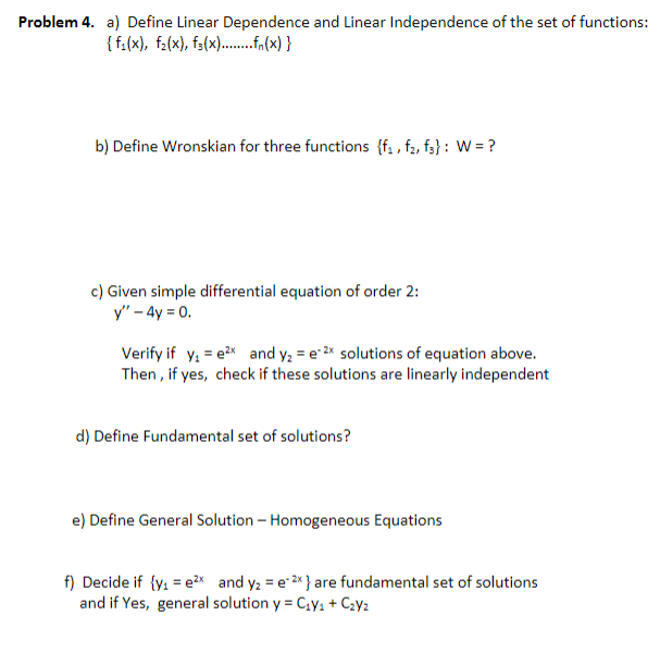 Solved M 4 A Define Linear Dependence And Linear