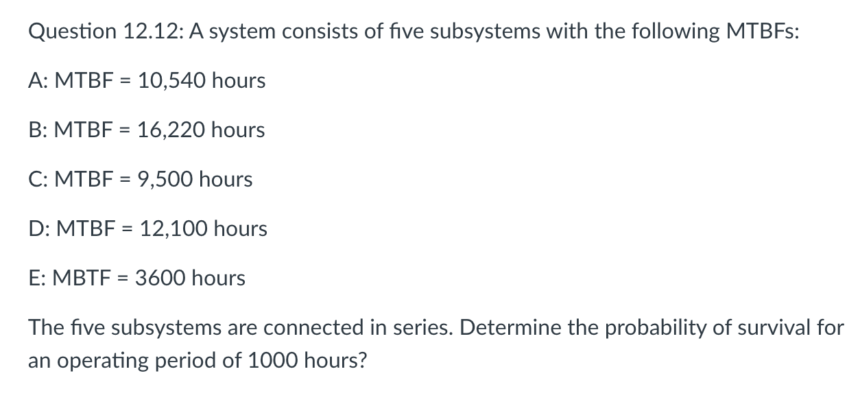 Solved Question 12.12: A system consists of five subsystems | Chegg.com