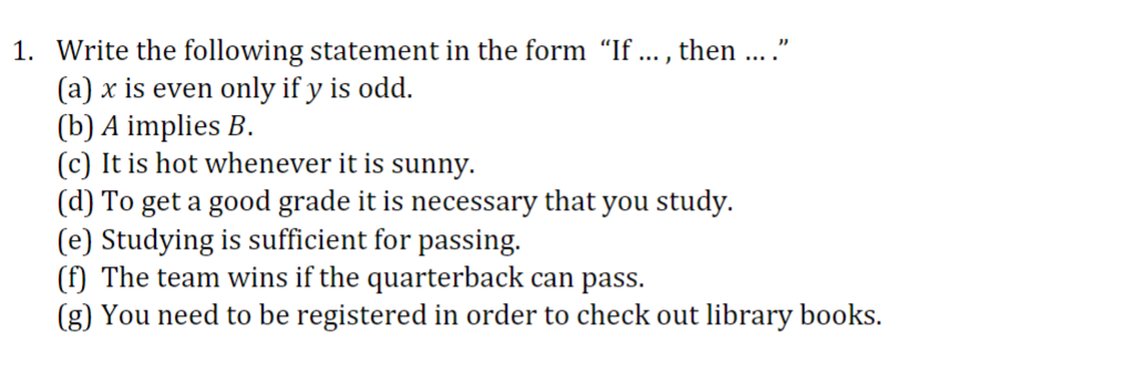 Solved 1. Write the following statement in the form "If ..., | Chegg.com