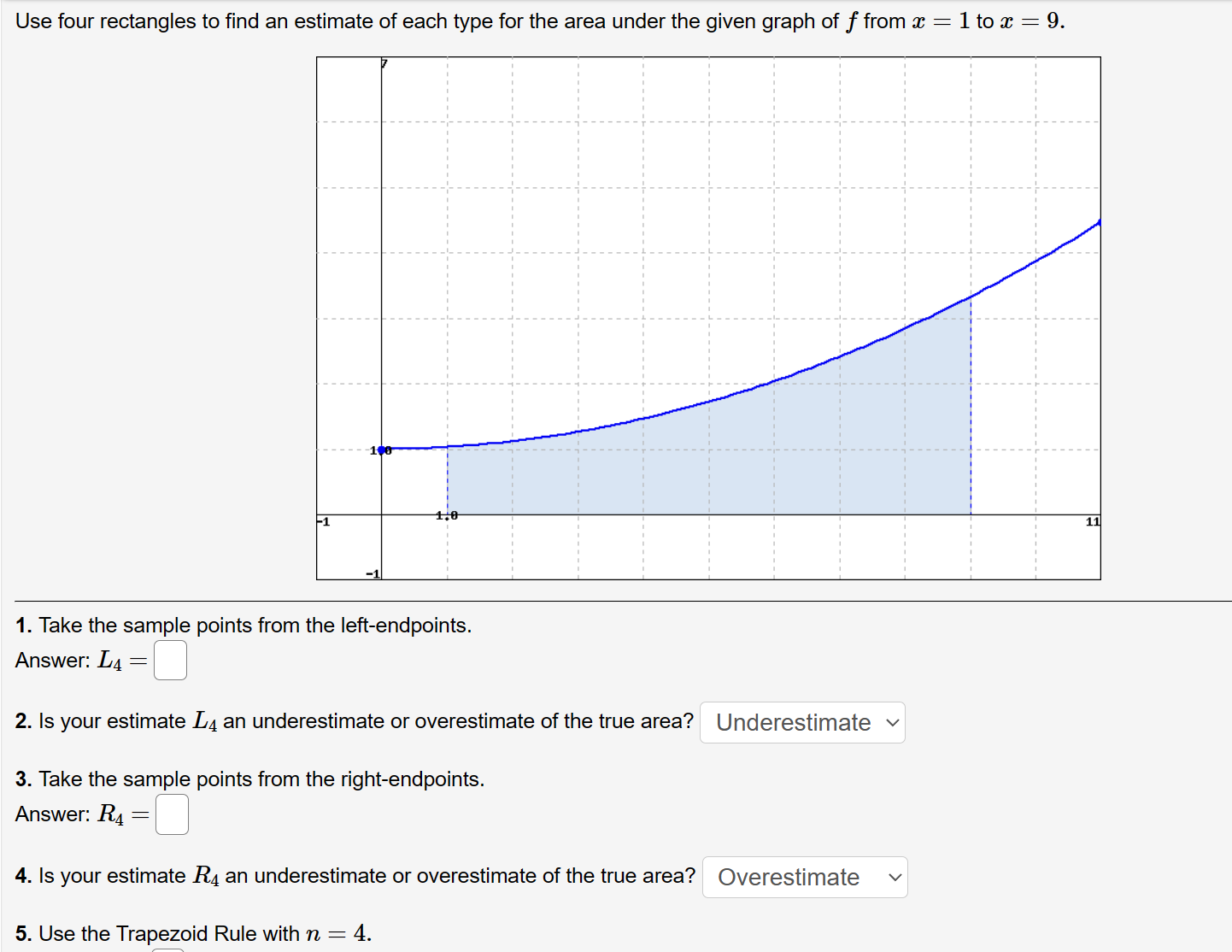 Solved Use four rectangles to find an estimate of each type | Chegg.com