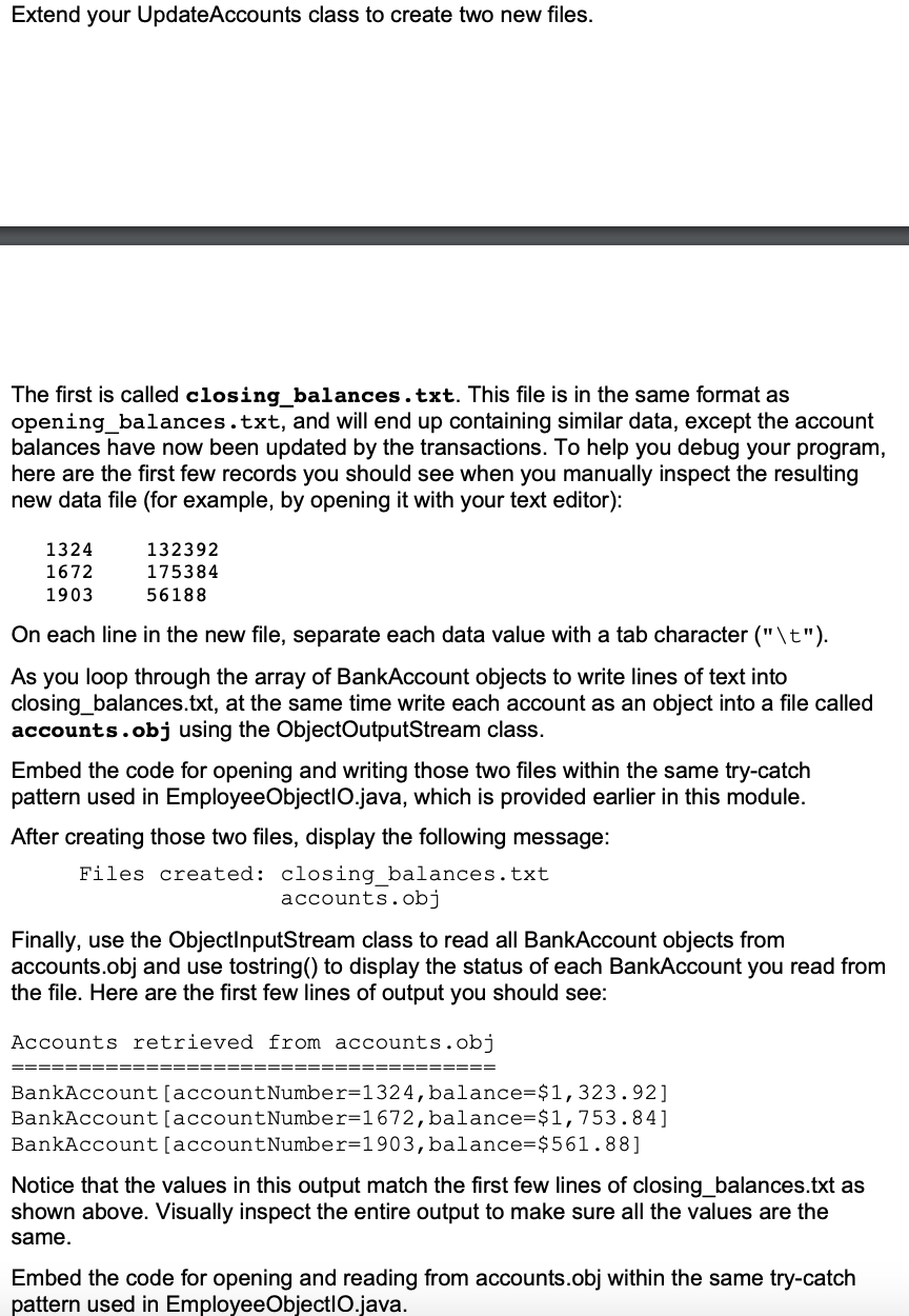 Solved Extend UpdateAccount class to create 2 new files | Chegg.com
