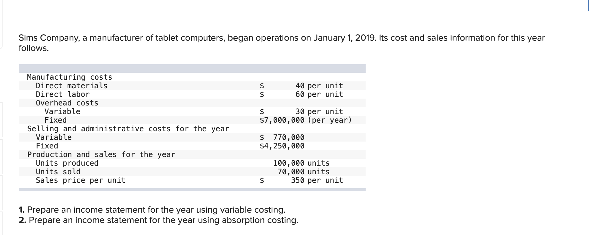 Solved Prepare an income statement for the year using | Chegg.com