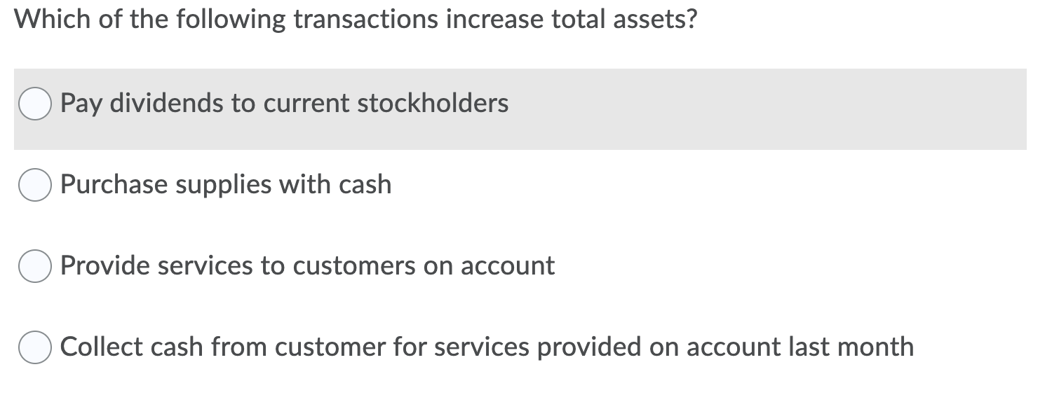 Solved Which of the following transactions increase total | Chegg.com