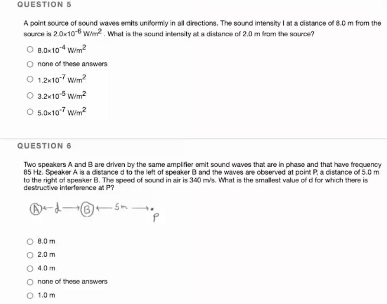 Solved QUESTION 5 A point source of sound waves emits | Chegg.com