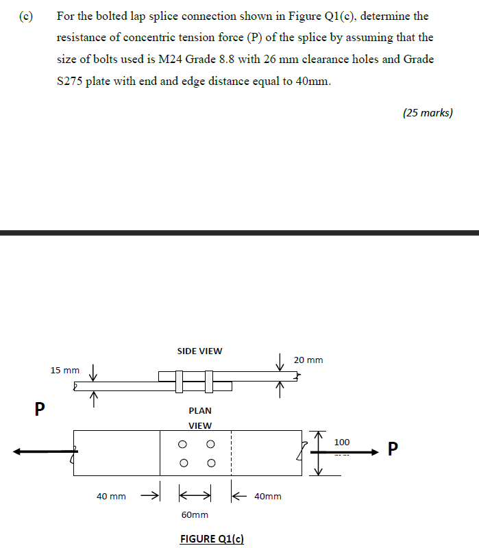 Solved (c) For the bolted lap splice connection shown in | Chegg.com