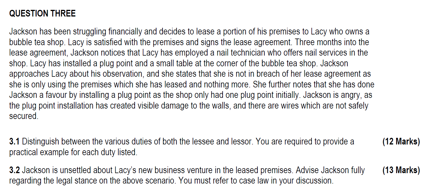 Solved QUESTION THREE Jackson has been struggling | Chegg.com