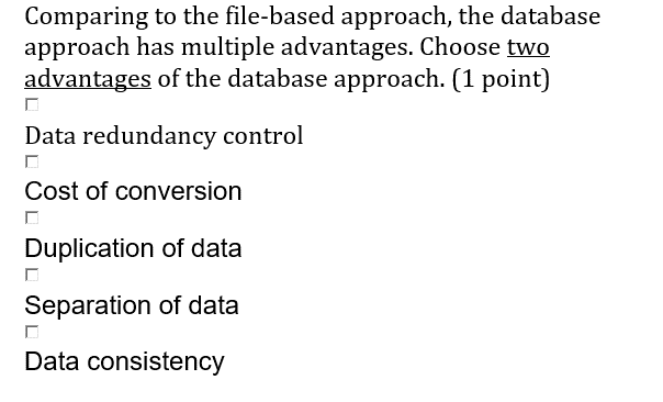 Solved Comparing to the file-based approach, the database | Chegg.com