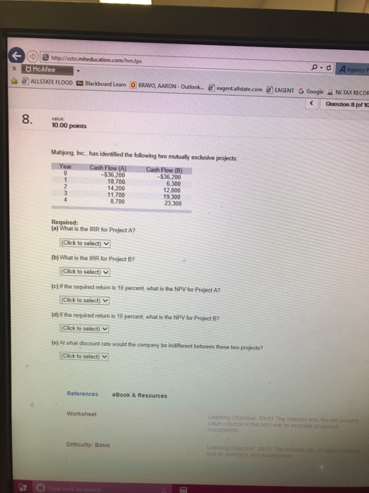Solved http d McAfee ALLSTATE FLOOD Blackboard Lean BRAVO, | Chegg.com