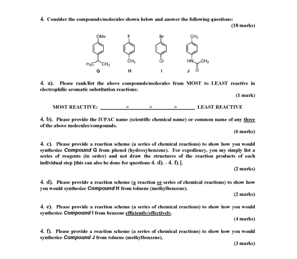 Solved 4. Consider the compounds/molecules shown below and | Chegg.com