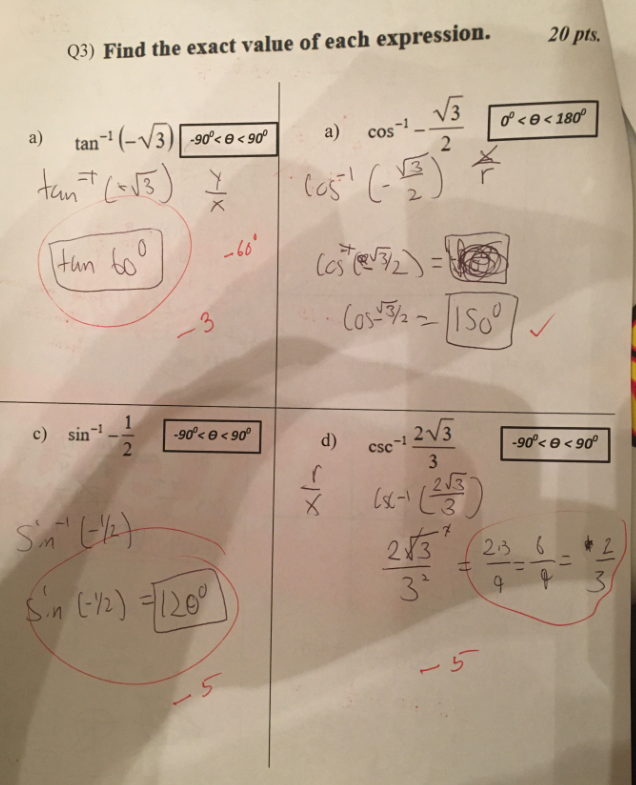 Solved Q3) Find the exact value of each expression. 20 pts. | Chegg.com
