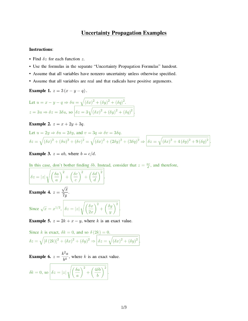 Solved Table of Uncertainty Propagation Formulas The table | Chegg.com Solved Table of Uncertainty Propagation Formulas The table | Chegg.com