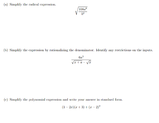 (a) Simplify the radical expression. b2108a4 (b) | Chegg.com