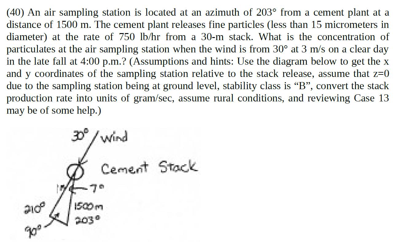 Solved (40) An air sampling station is located at an azimuth | Chegg.com