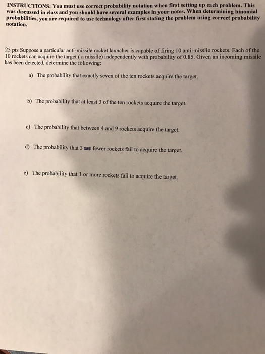 Solved Instructions: You must use correct probability | Chegg.com