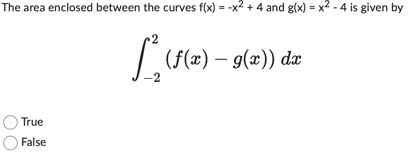 Solved The area enclosed between the curves f(x)=-x2+4 ﻿and | Chegg.com