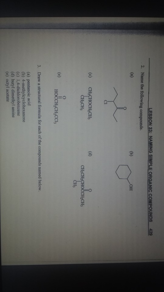 Solved LESSON 33: NAMING SIMPLE ORGANIC COMPOUNDS 429 2. | Chegg.com