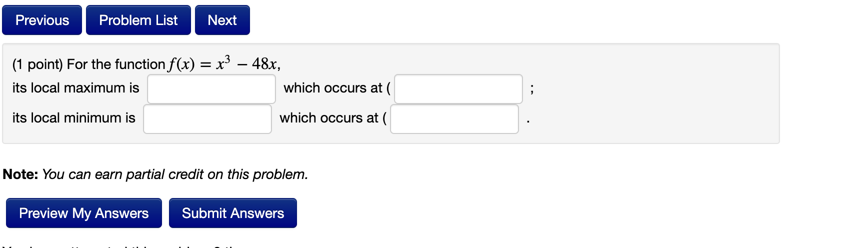 Solved Previous Problem List Next = (1 point) For the | Chegg.com