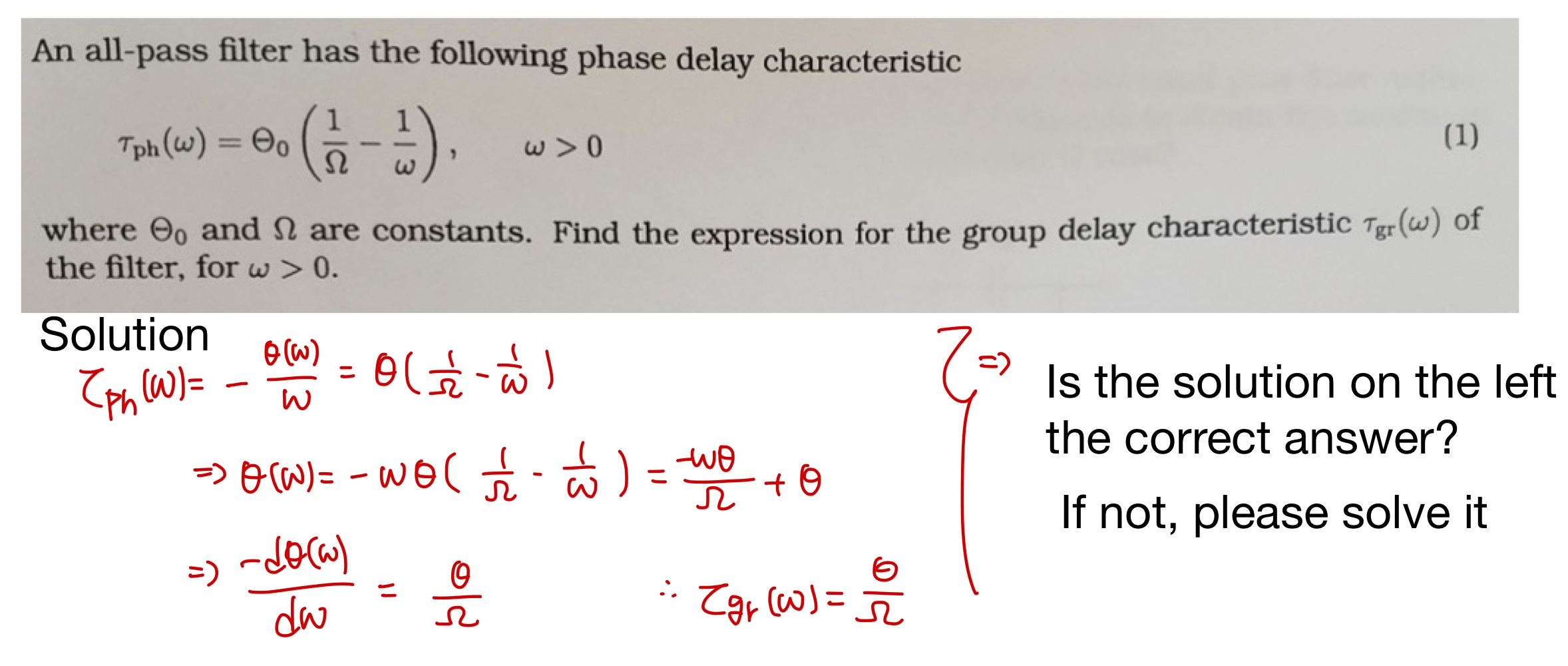 Solved An all-pass filter has the following phase delay | Chegg.com