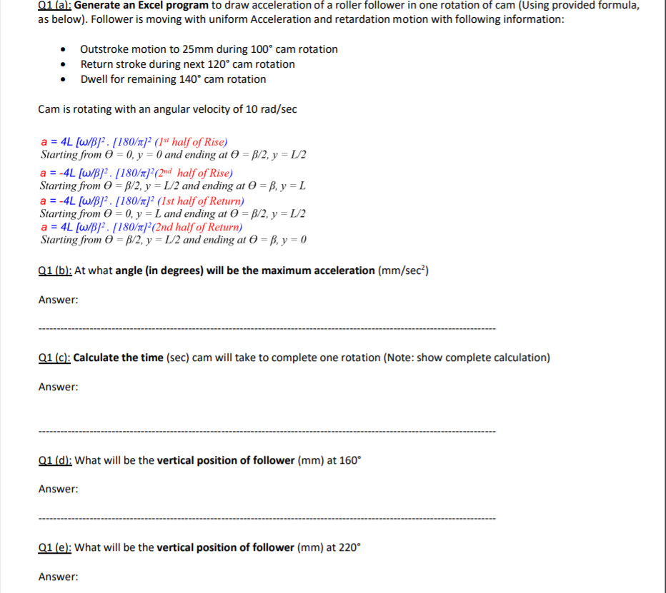 Solved Q1 (a): Generate an Excel program to draw | Chegg.com