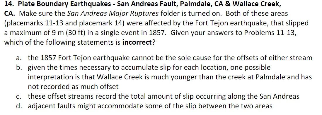 Solved 14. Plate Boundary Earthquakes - San Andreas Fault, | Chegg.com