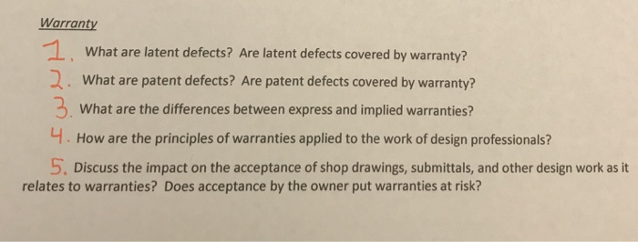 Solved Warranty 1, What are latent defects? Are latent | Chegg.com