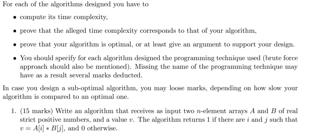 Solved For each of the algorithms designed you have to • | Chegg.com