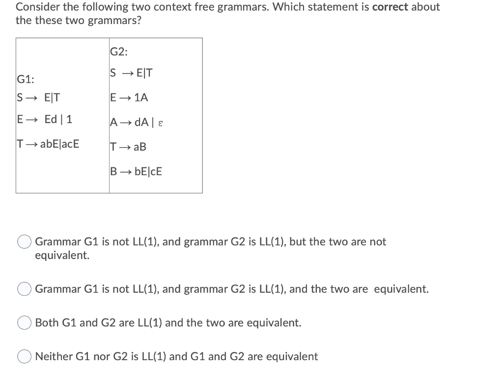 Solved Consider the following two context free grammars. | Chegg.com
