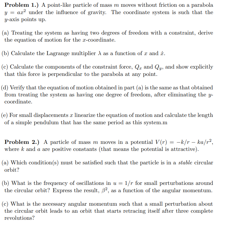 Solved Problem 1.) ﻿A point-like particle of mass \( ﻿m \) | Chegg.com