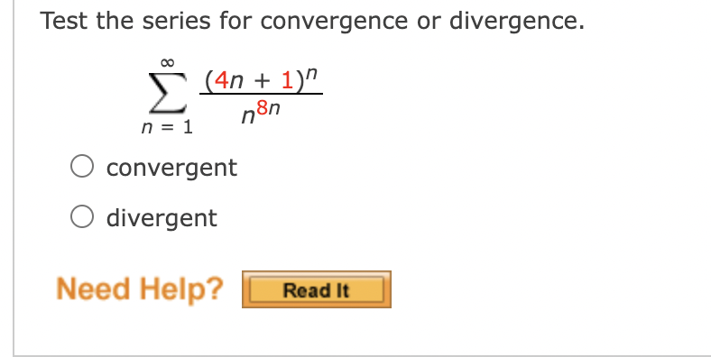 Solved Test the series for convergence or divergence. | Chegg.com