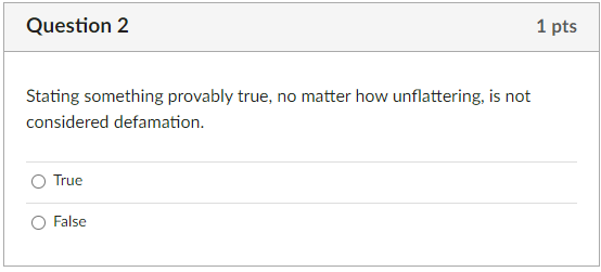 Solved Question 2 1 pts Stating something provably true, no | Chegg.com