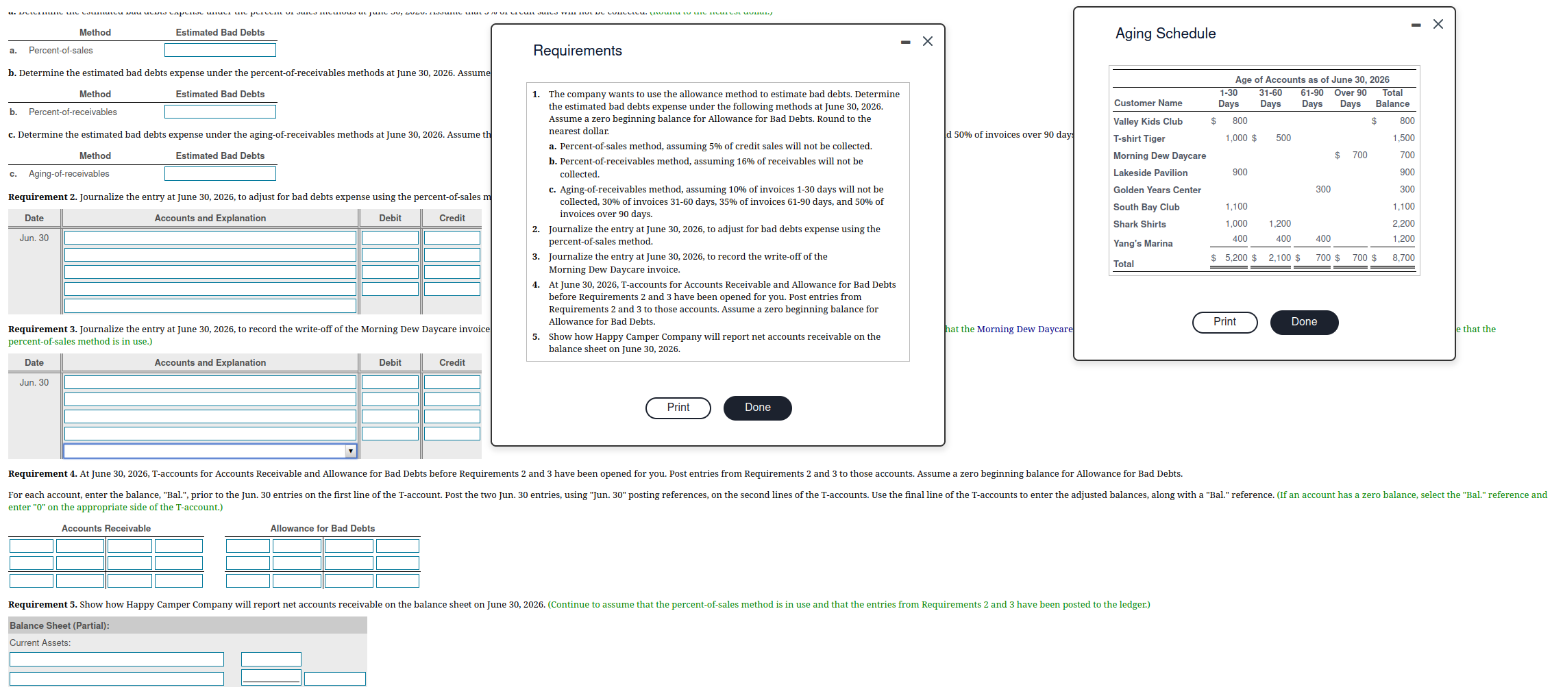 Solved Requirements Aging Schedule 1. The company wants to | Chegg.com