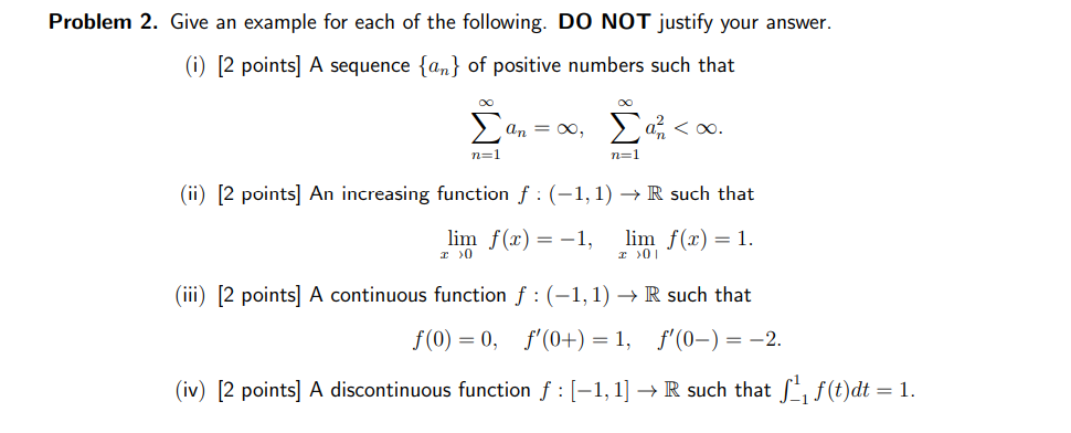 Solved Problem 2. Give an example for each of the following. | Chegg.com