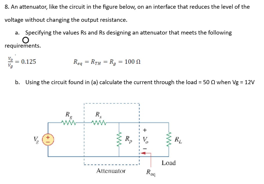 Solved 8. An attenuator, like the circuit in the figure | Chegg.com