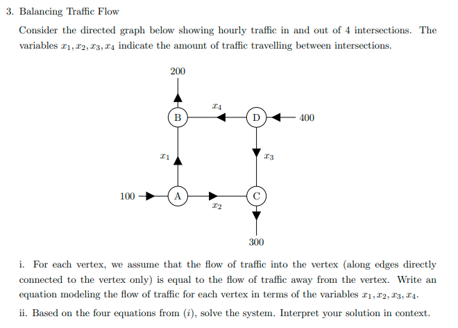 Solved 3. Balancing Traffic Flow Consider the directed graph | Chegg.com