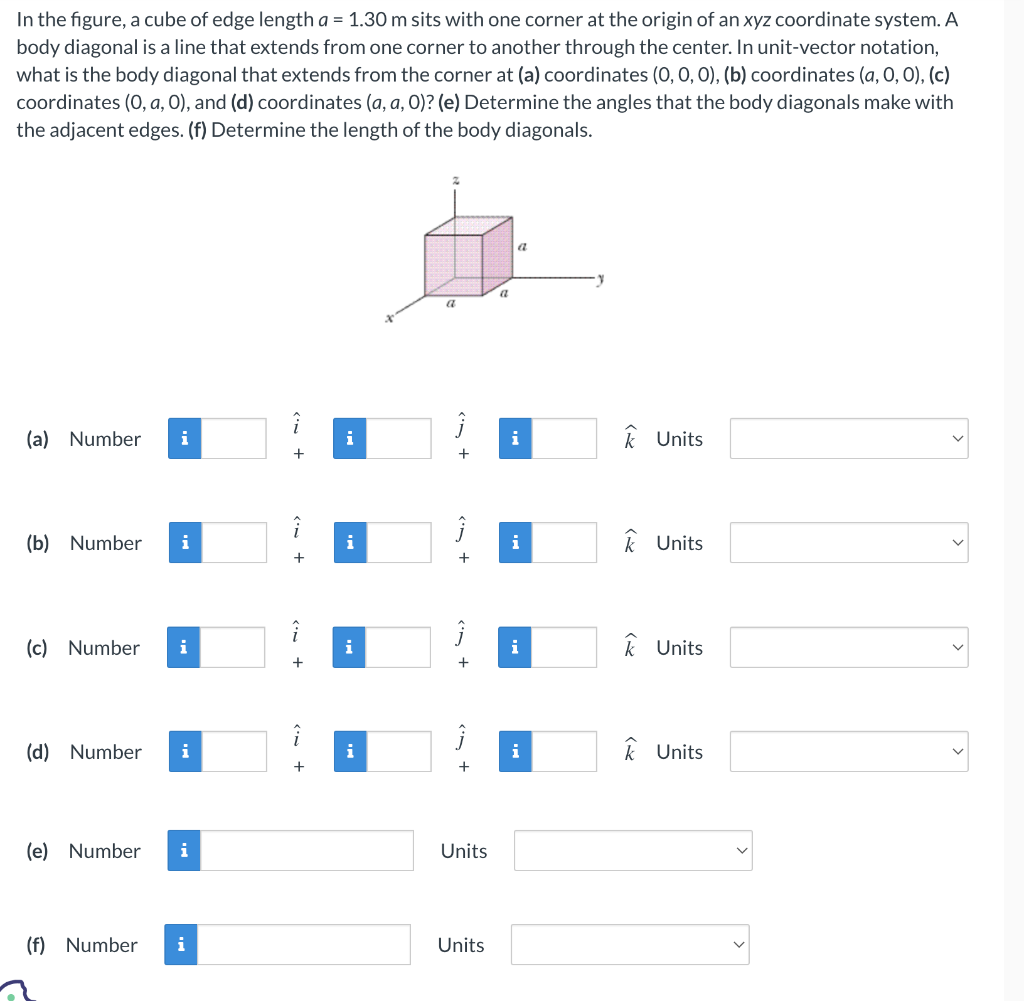 Solved In the figure, a cube of edge length a=1.30 m sits | Chegg.com