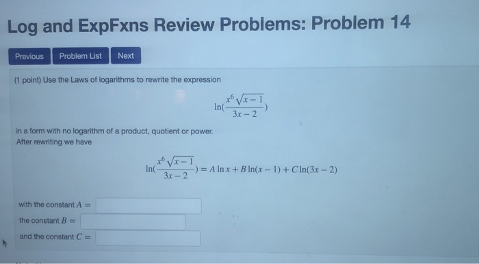 Solved Log and ExpFxns Review Problems: Problem 18 Previous | Chegg.com