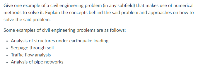 Solved Give one example of a civil engineering problem (in | Chegg.com