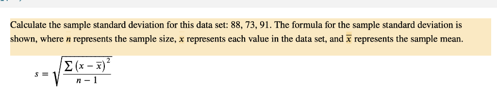 Solved Calculate the sample standard deviation for this data | Chegg.com