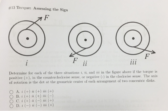 Solved #13 Torque: Assessing the Sign Determine for each of | Chegg.com