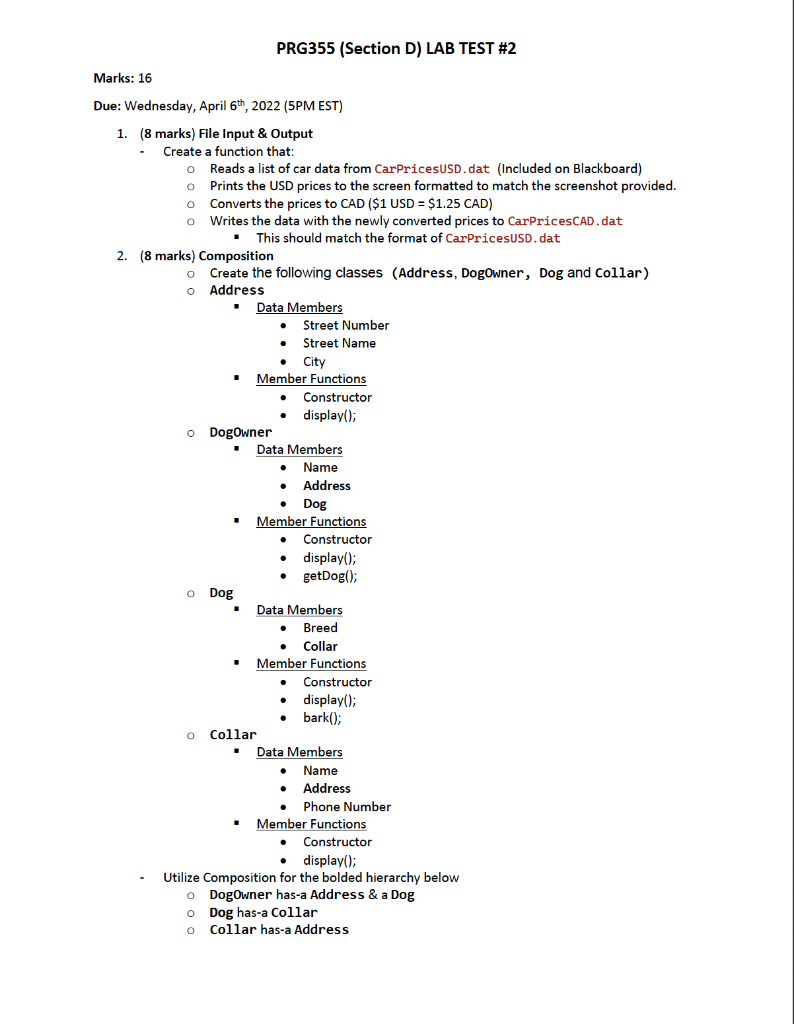 Use the provided LabTest2.cpp main file. Once | Chegg.com