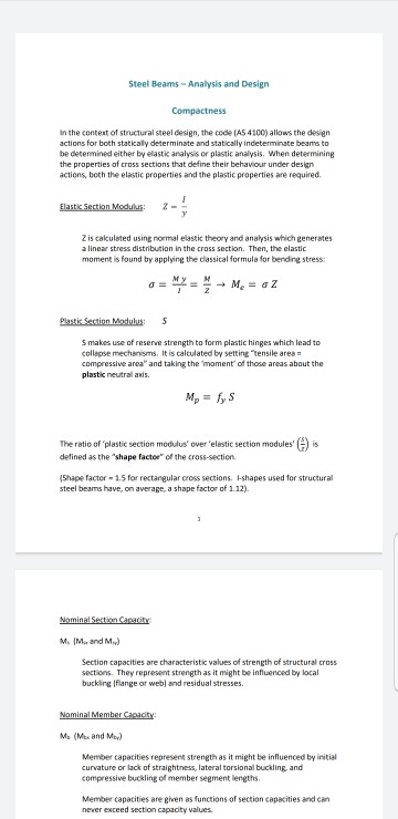 COMPACTNESS and EFFECTIVE SECTION MODULUS Question: | Chegg.com