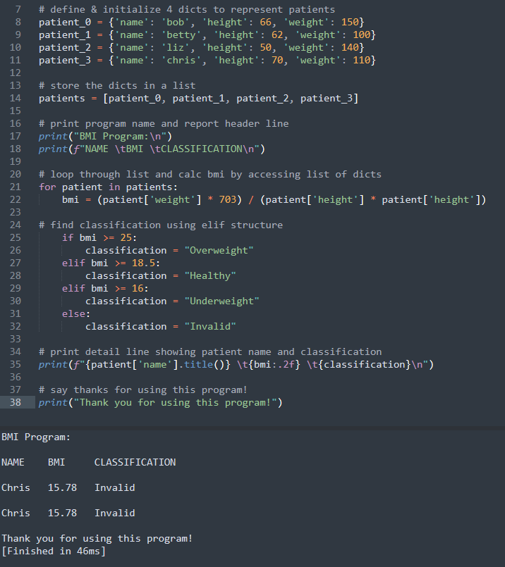 Solved Why is my code not looping through each patient but | Chegg.com