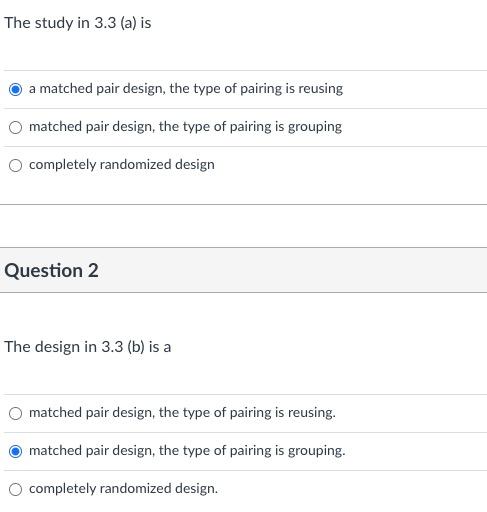 Solved The study in 3.3 (a) is a matched pair design, the | Chegg.com