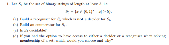 1. Let Ss be the set of binary strings of length at | Chegg.com