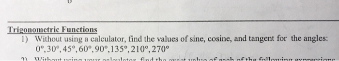 Solved Trigonometric Functions 1) Without using a | Chegg.com