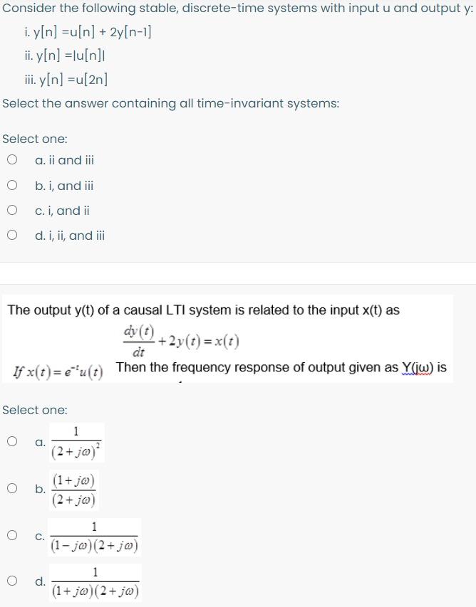 Solved Consider the following stable, discrete-time systems | Chegg.com